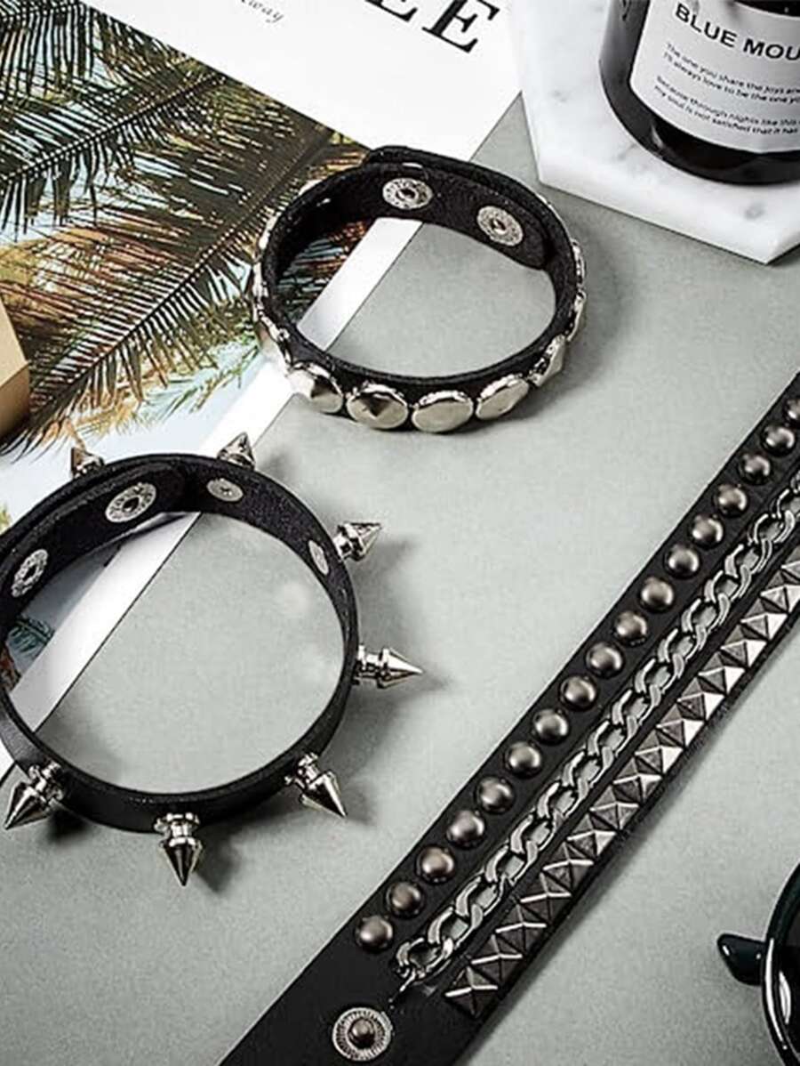 Punk PU Leather Cuff Bracelet - Goth Wristband with Metal Studded - 80s ...