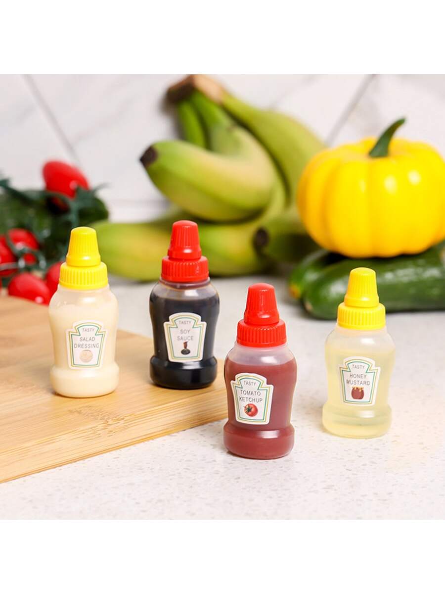4 piezas Botella de salsa mini portátil