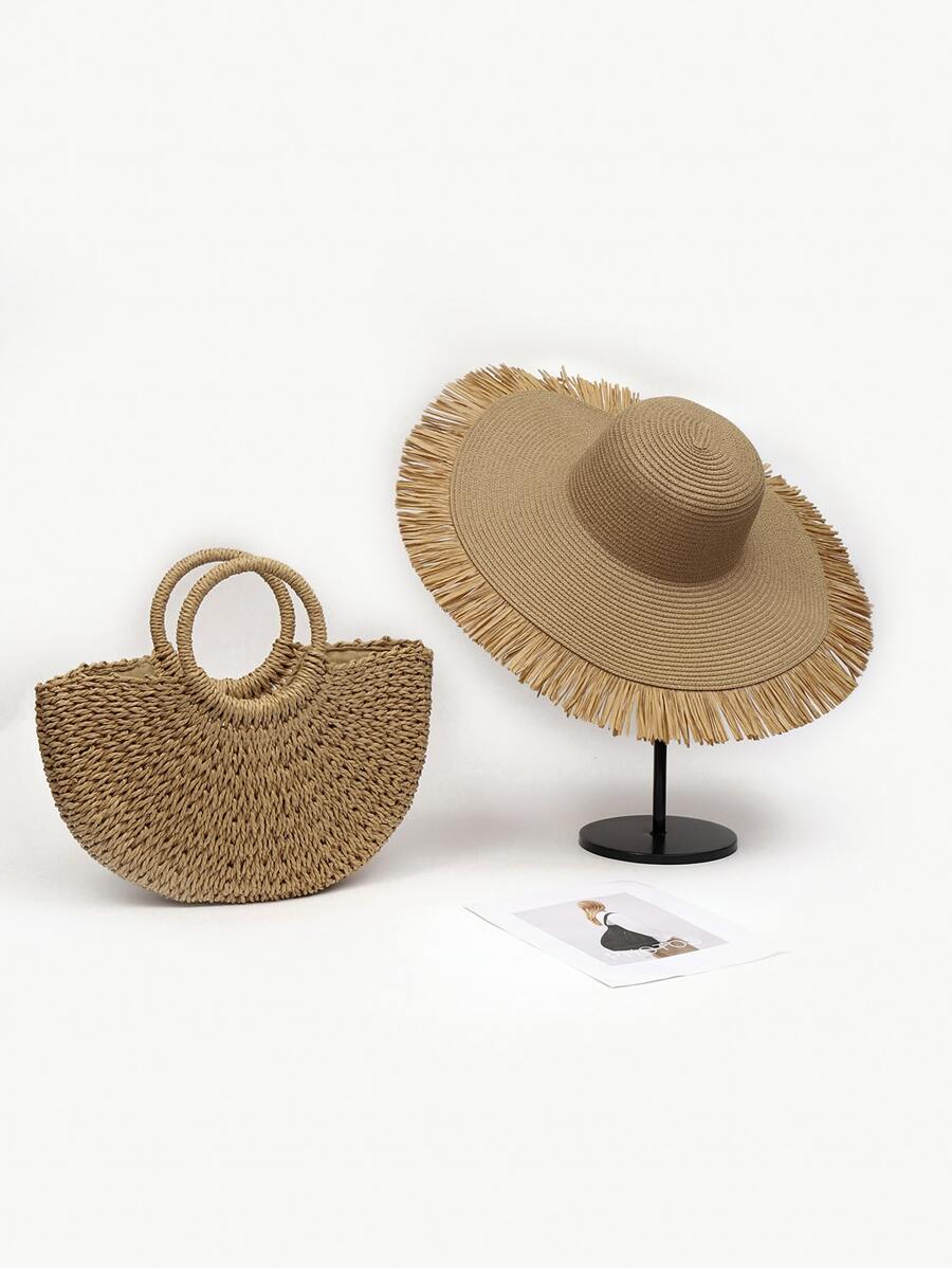 1set Women's New Arrival Handwoven Bag And Straw Hat Set For Daily Use ...
