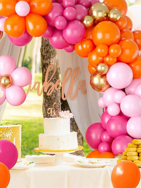 120pcs Pink Orange Balloon Garland, Daisy Balloon Arch with Metallic ...