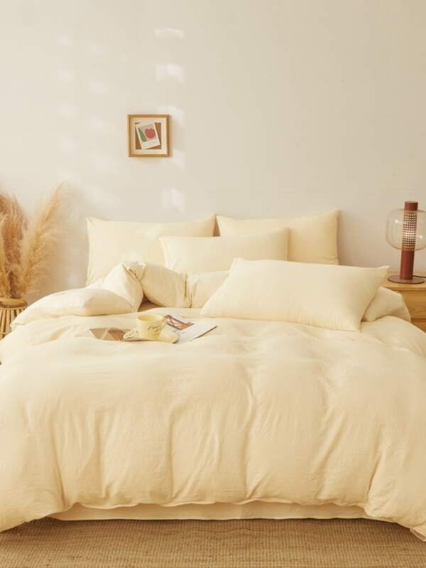 One solid color simple duvet cover and two pillowcases bedding | SHEIN USA