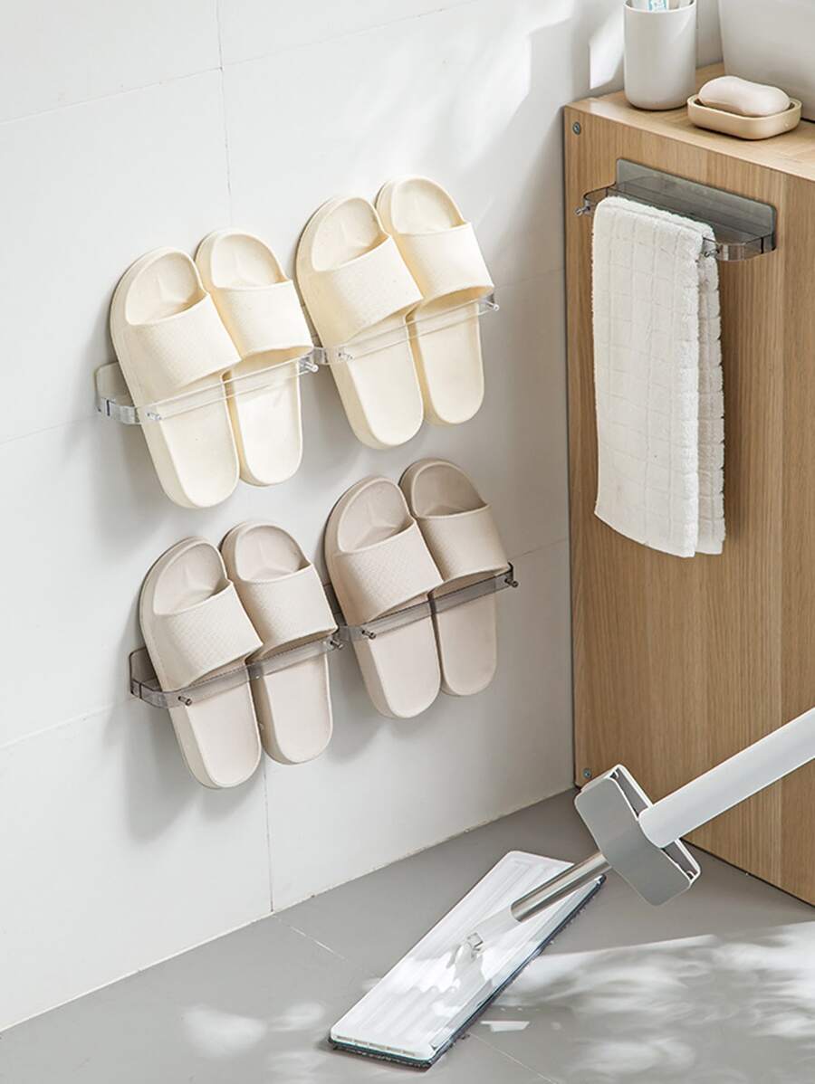 1pc Bathroom Slippers Rack With Drainage Holes, Wall-mount Storage ...