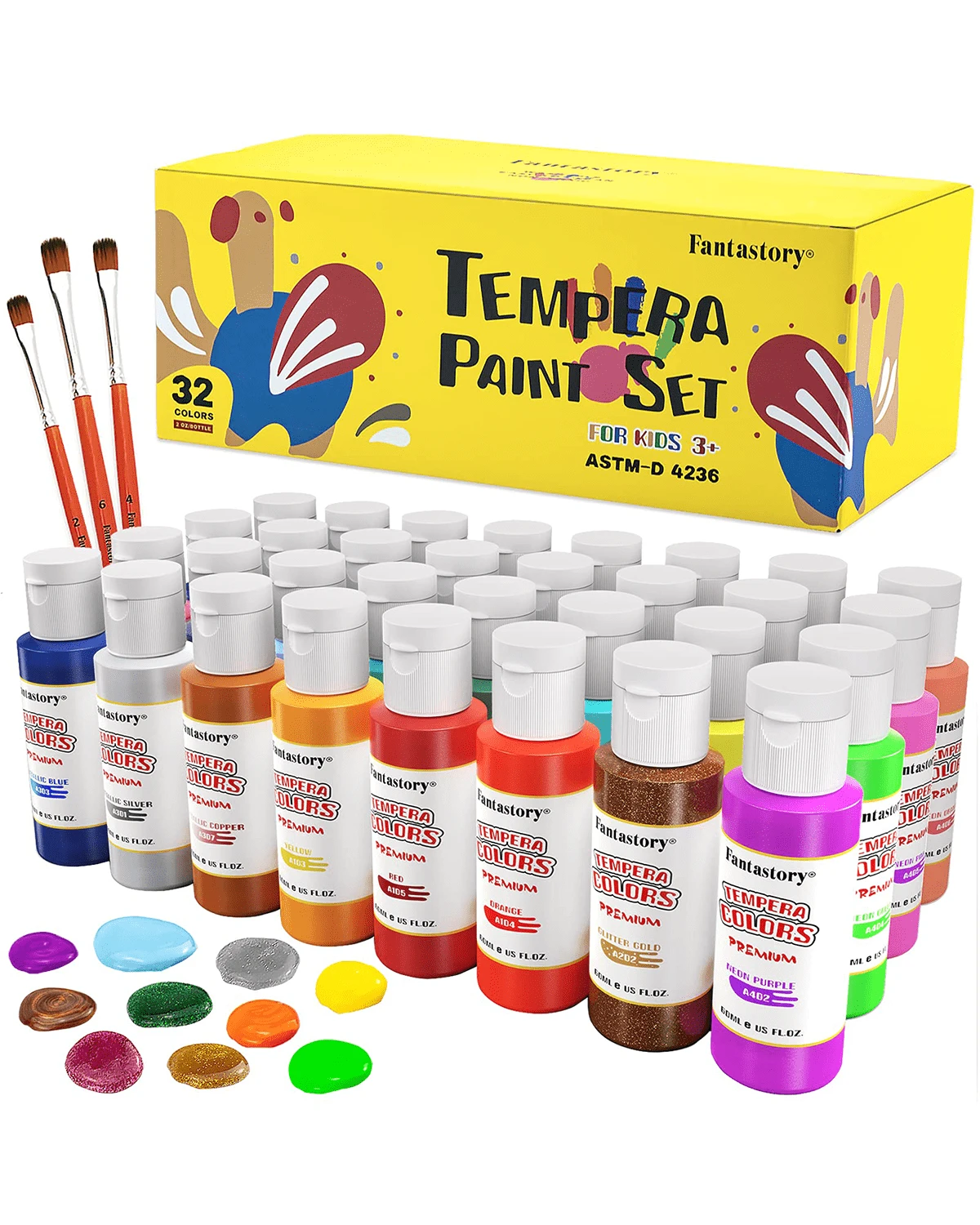 Fantastory Tempera Paint for Kids 32 Colors (2 oz Each) Washable ...