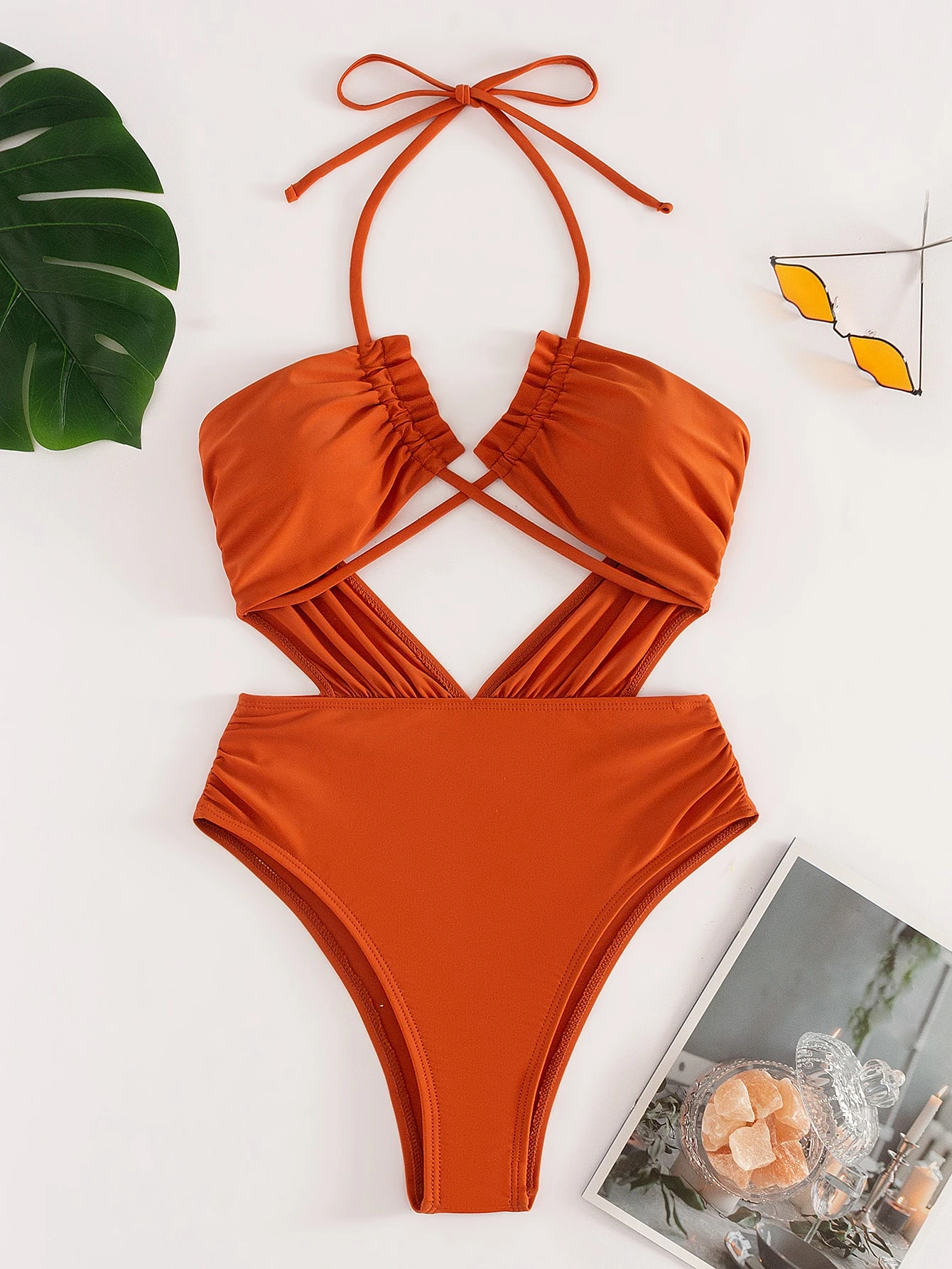 Cut Out Halter One-Piece Swimsuit, Summer Beach Bathing Suit | SHEIN USA