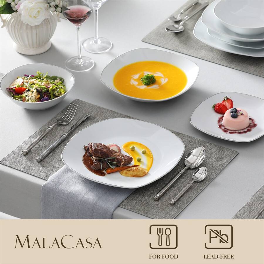 MALACASA Dinnerware Sets, 24-Piece Porcelain Plates and Bowls Sets ...