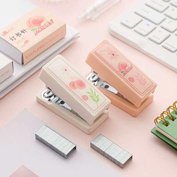 White Peach Shaped Stapler Staple Set, 1pc Stapler+400pcs Staples ...