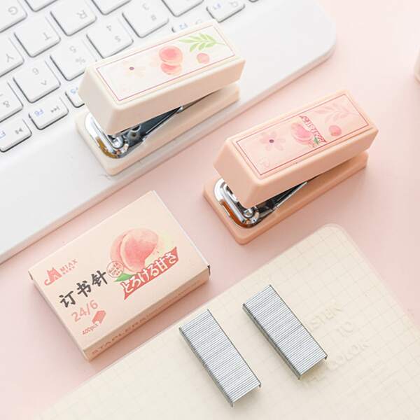White Peach Shaped Stapler Staple Set, 1pc Stapler+400pcs Staples ...