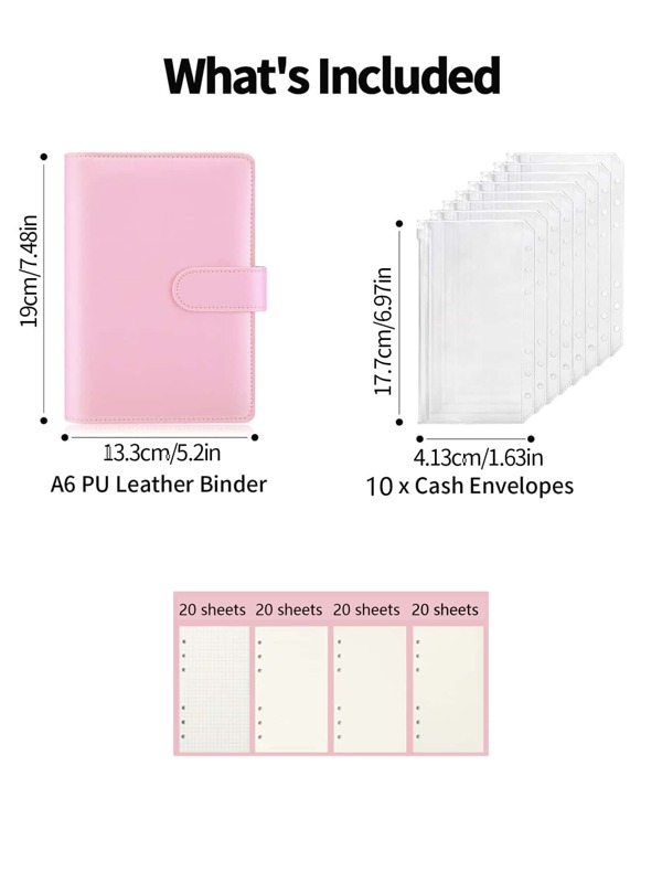 1 Set Pink Loose-leaf Binder Notebook With Zipper Envelope For ...