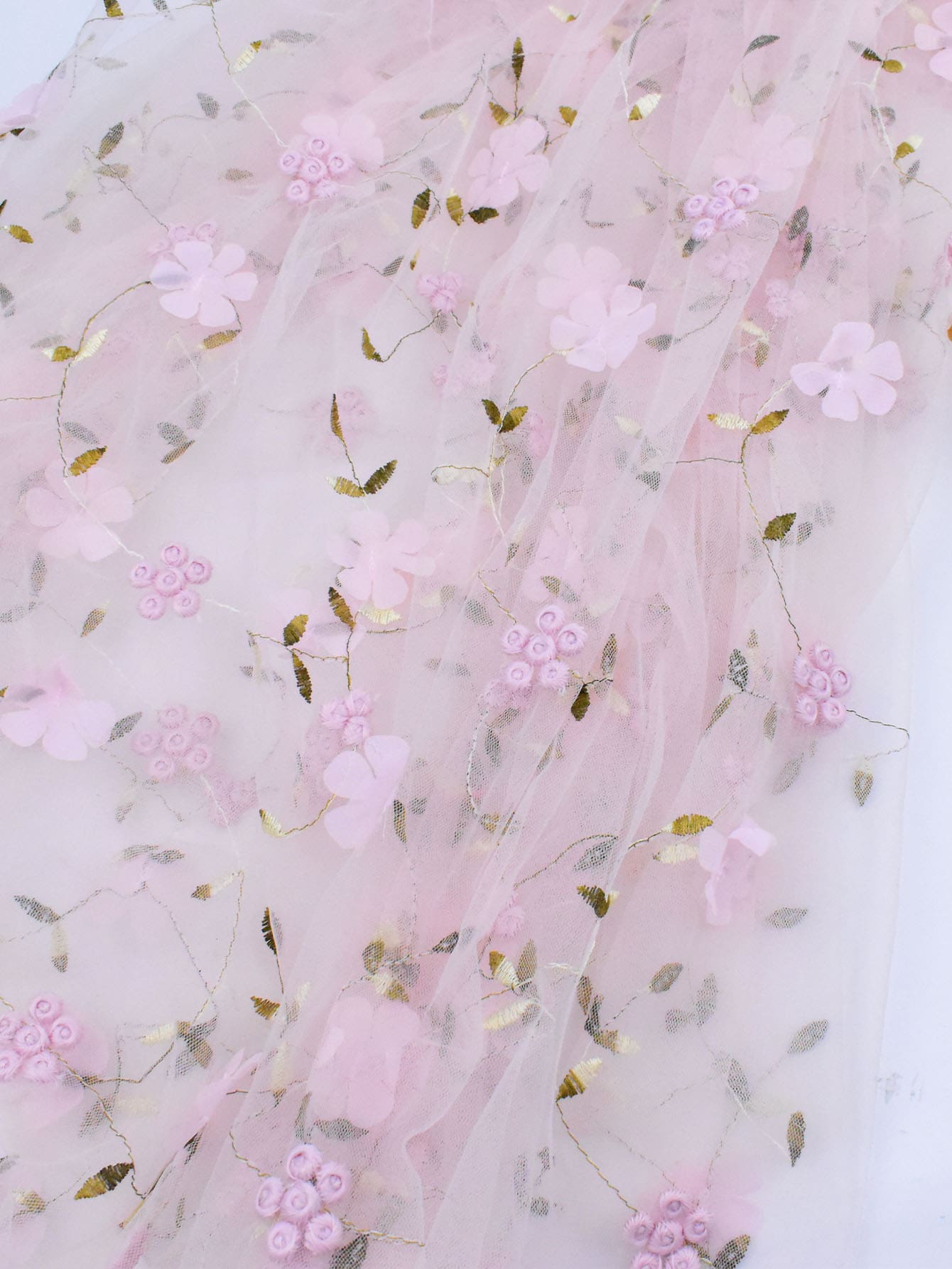 3D Embroidered Floral Pattern Tulle Fabric, Lace Fabric For DIY Dress ...
