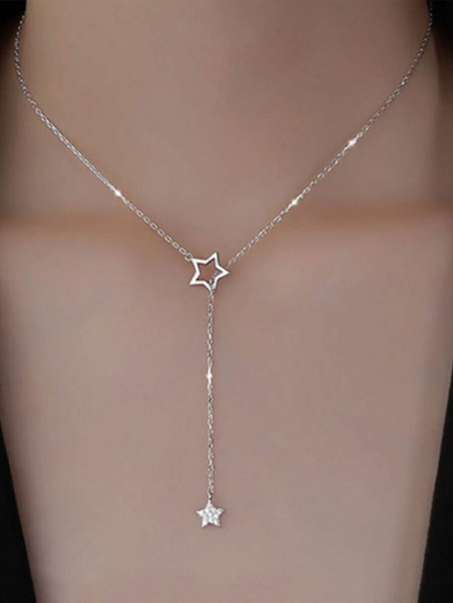 1pc Minimalist Fresh Style Pull Chain Five-pointed Star Shaped Necklace ...