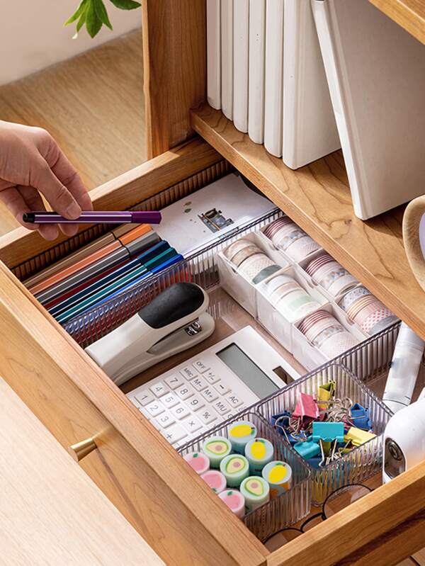 1pc Transparent Drawer Style Stationery Organizer With Partitions ...