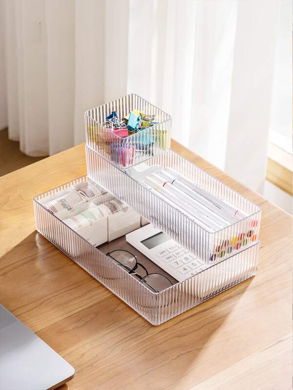 1pc Transparent Drawer Style Stationery Organizer With Partitions ...