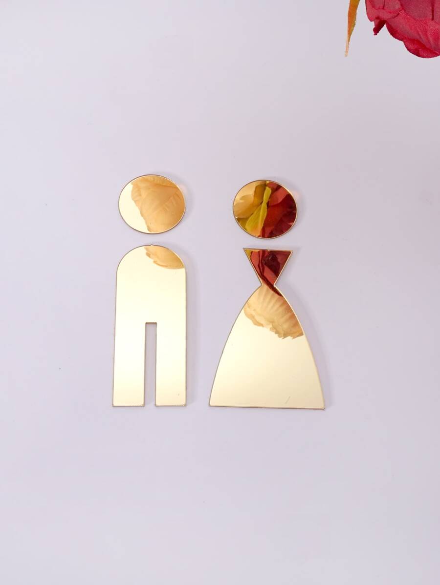 Gold Toilet Sign 3d Cartoon Male & Female Restroom Indication Tag ...
