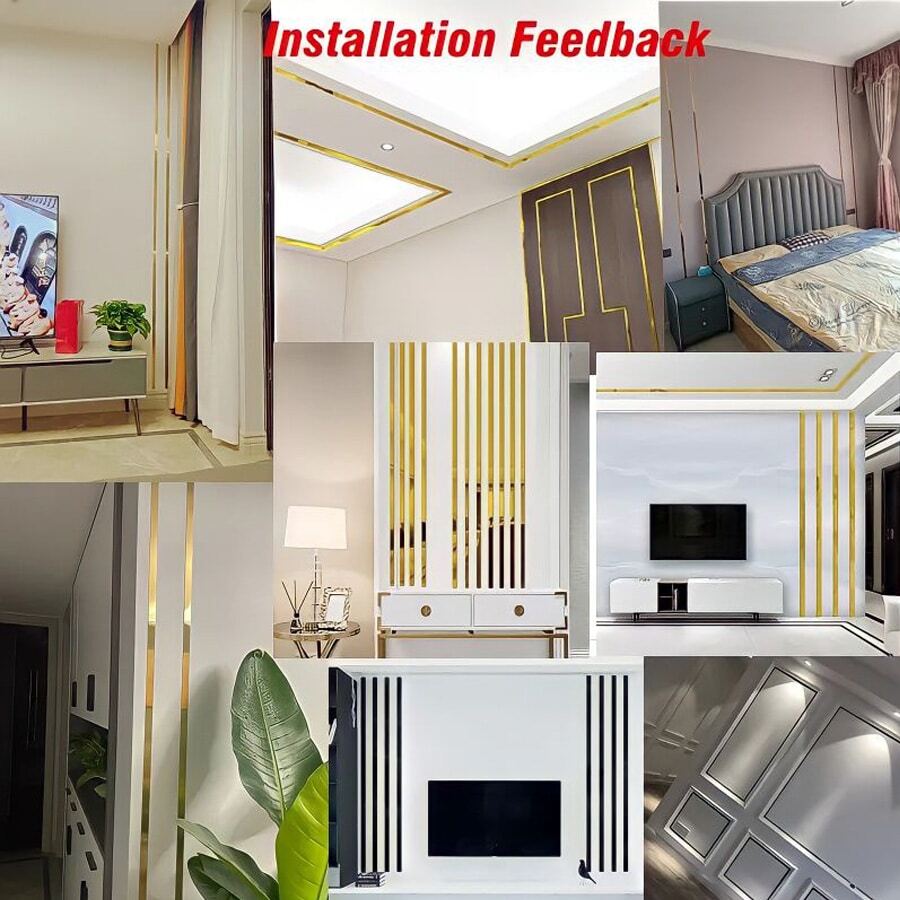 2.3m(7.5ft)/Roll Gold Color Wall Sticker Stainless Steel Flat ...