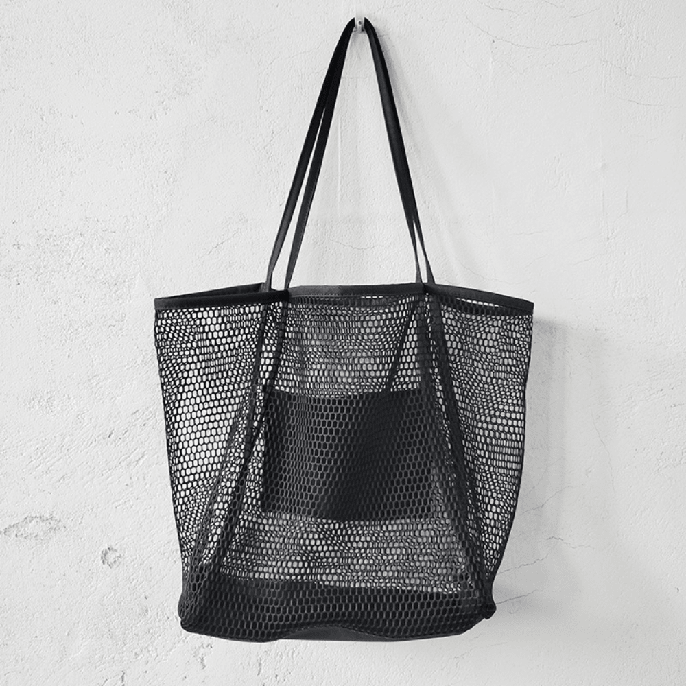 Black Mesh Beach Bag, Can Be Carried By Hand Or Shoulder | SHEIN UK