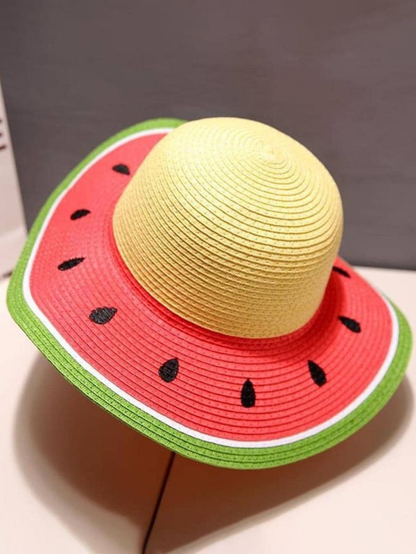 Women Watermelon Pattern Sun Protection Boho Straw Hat For Summer ...
