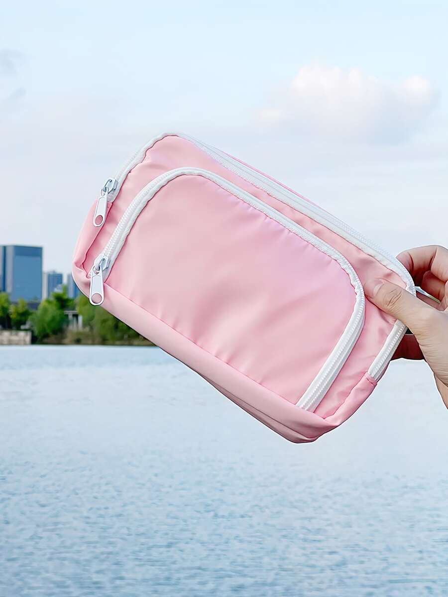 Summer Fresh Color Pencil Case Pen Bag Dual Layer Front Open Pocket ...