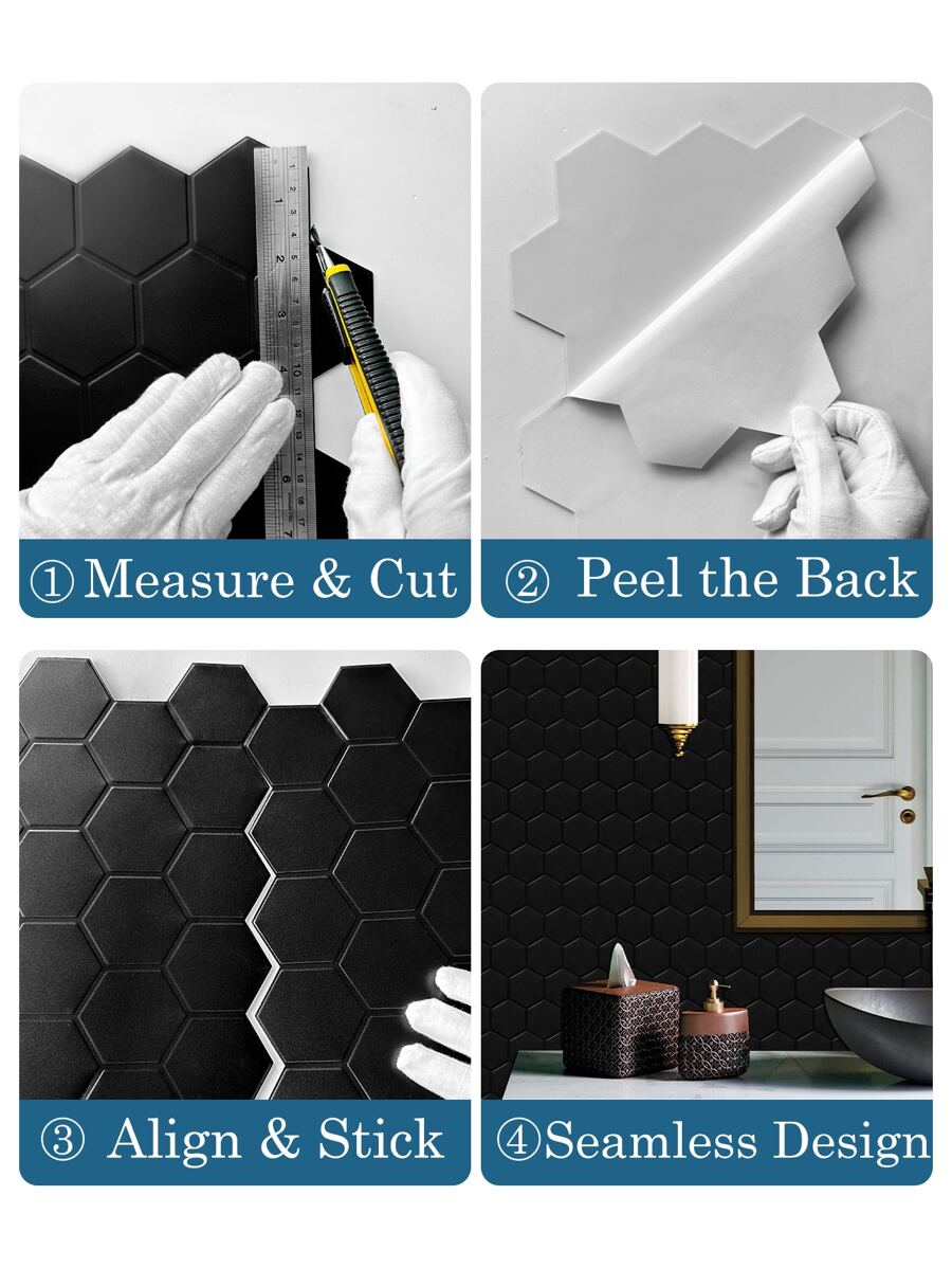 10 sheets Black Hexagon Peel and Stick Tile Backsplash - Thicker Design | SHEIN USA