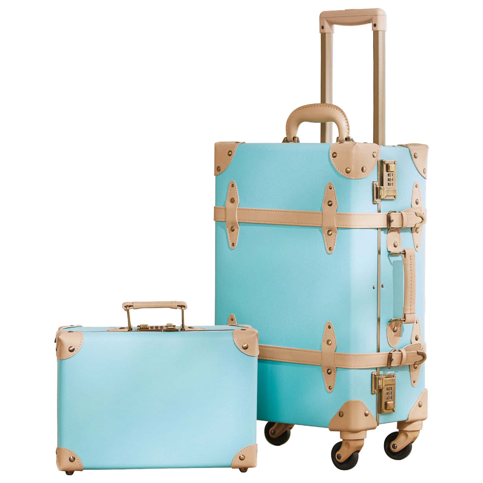 urecity Vintage Luggage Set of 2, Retro Suitcase Trunk with Wheels for ...