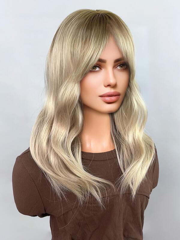 White blonde wig with center fringe Female naturally curls long dark ...