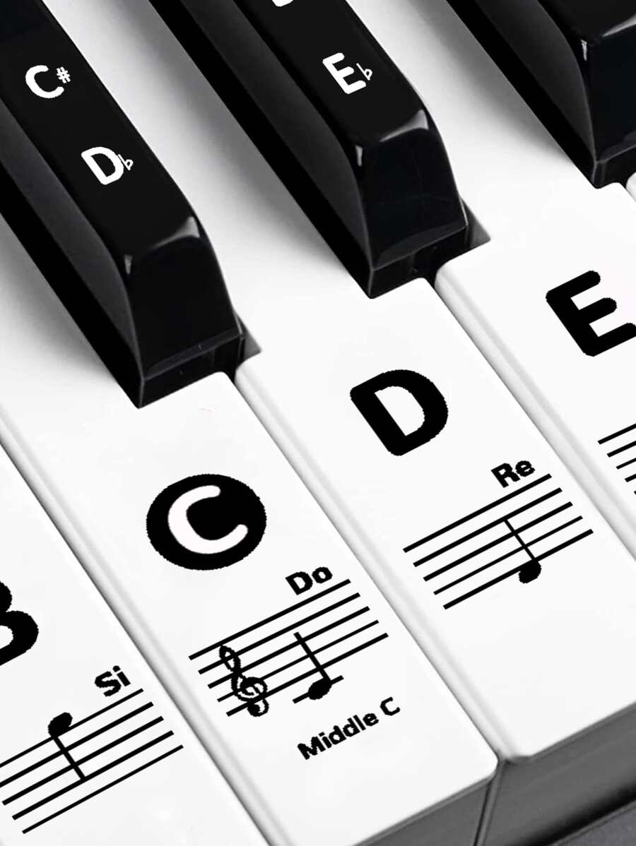 1set Black & White Music Note Labeled Keyboard Sticker For 88/76/61/54 ...
