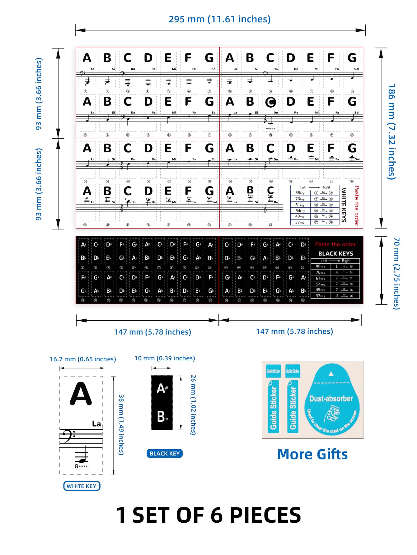 1set Black & White Music Note Labeled Keyboard Sticker For 88/76/61/54 ...