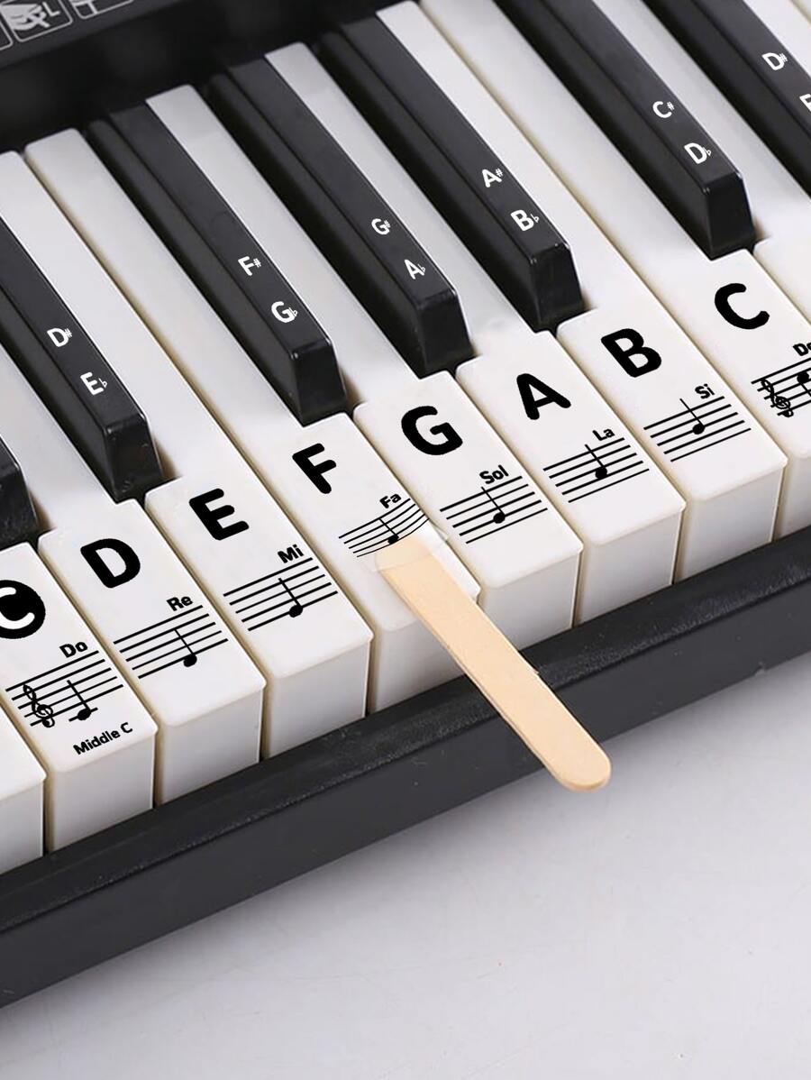 1set Black & White Music Note Labeled Keyboard Sticker For 88/76/61/54 ...