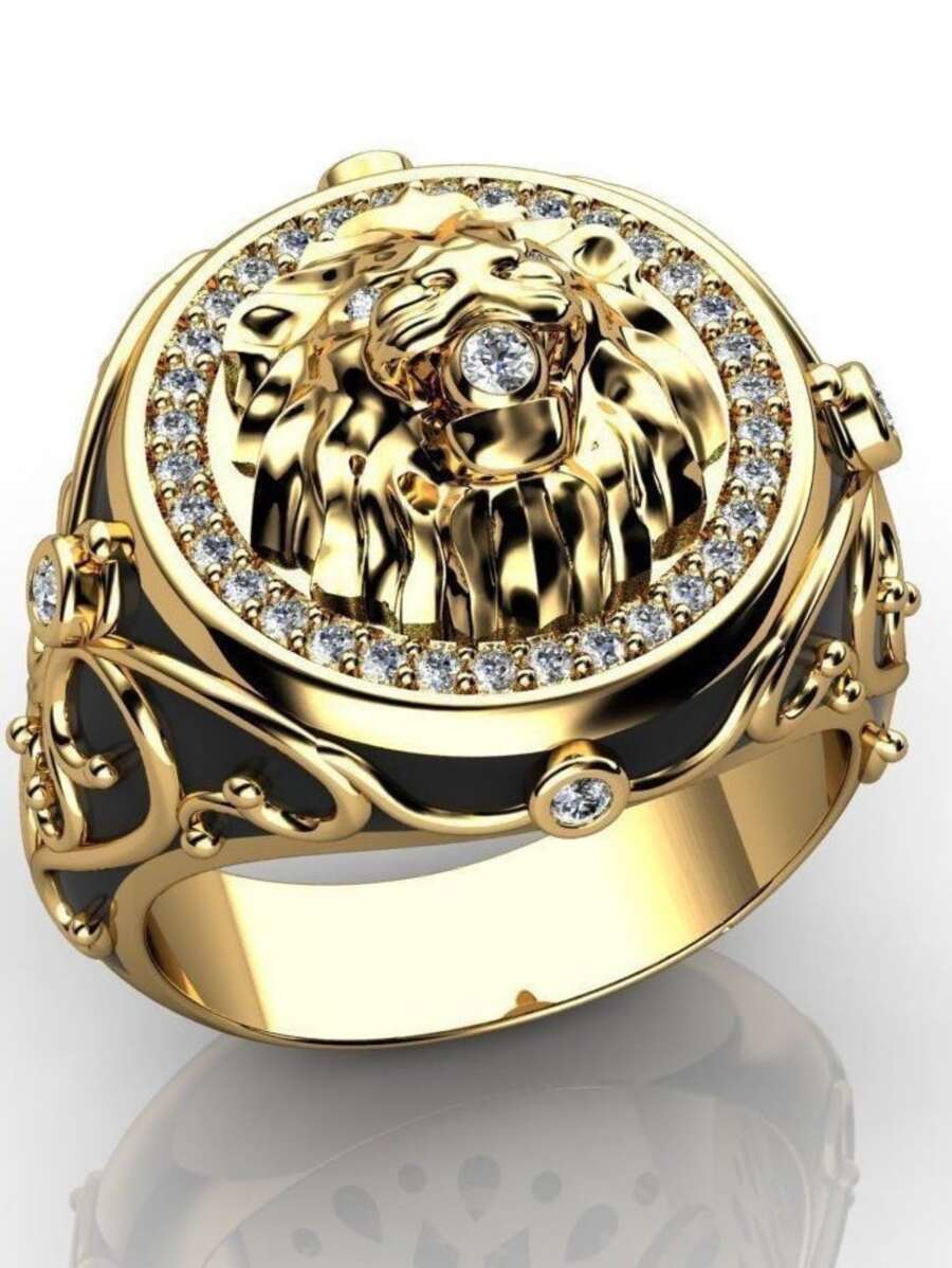 Zirconia Embedded Lion Ring, Punk Engagement Ring For Both Men And ...
