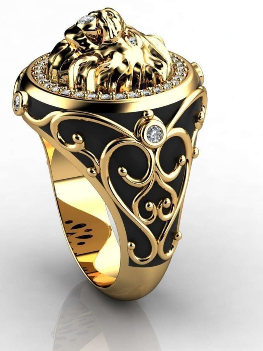 Zirconia Embedded Lion Ring, Punk Engagement Ring For Both Men And ...