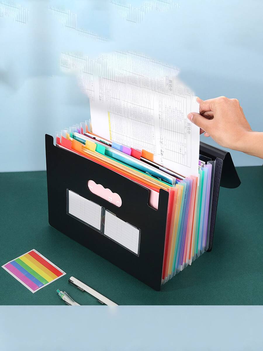 1pc 25-grid Rainbow Colored Hanging Three-side Sealed Accordion Folder ...