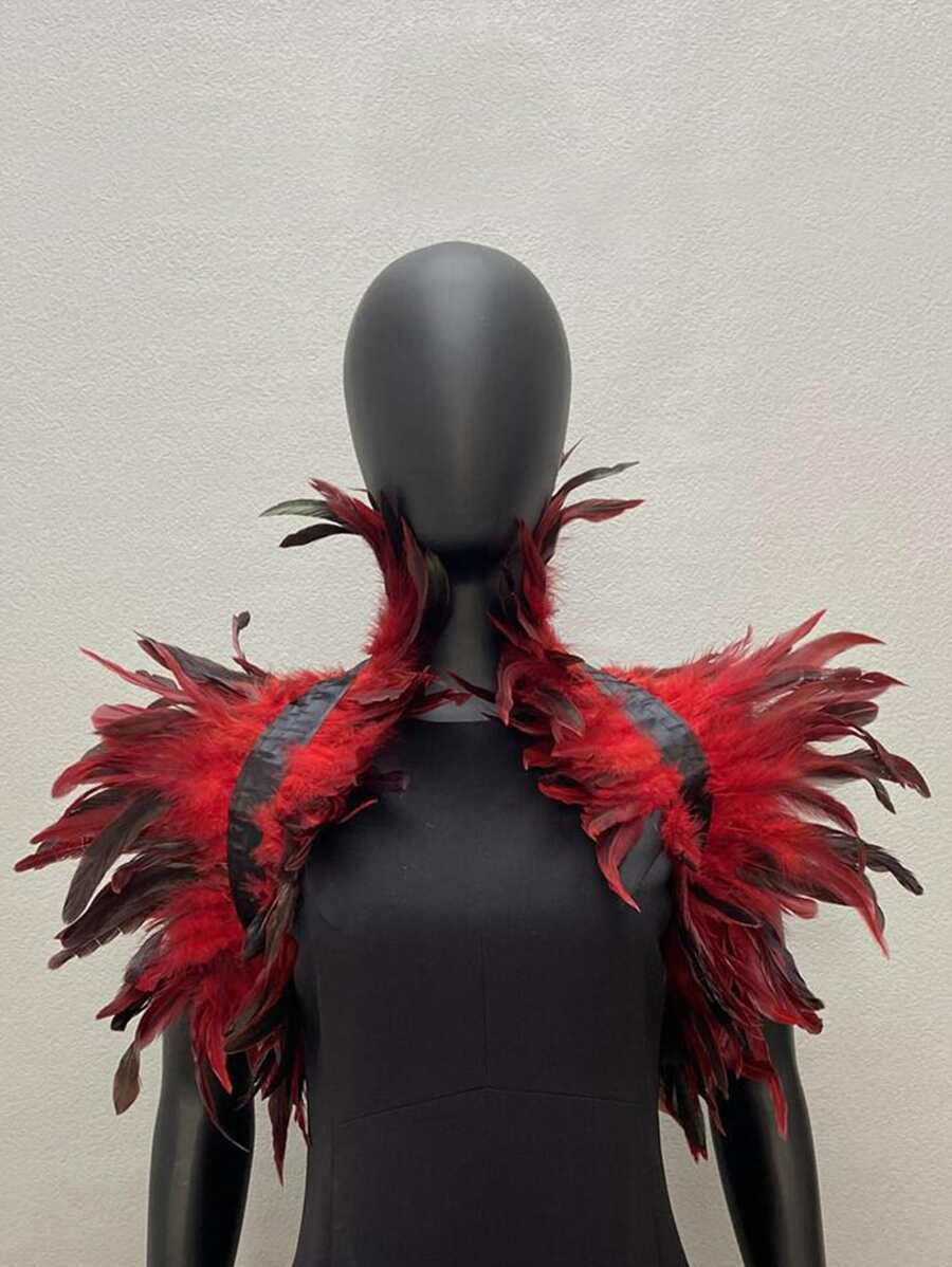 1pc Natural Feather Shrugs Shawl For Women Cosplay Black Luxury Feather ...