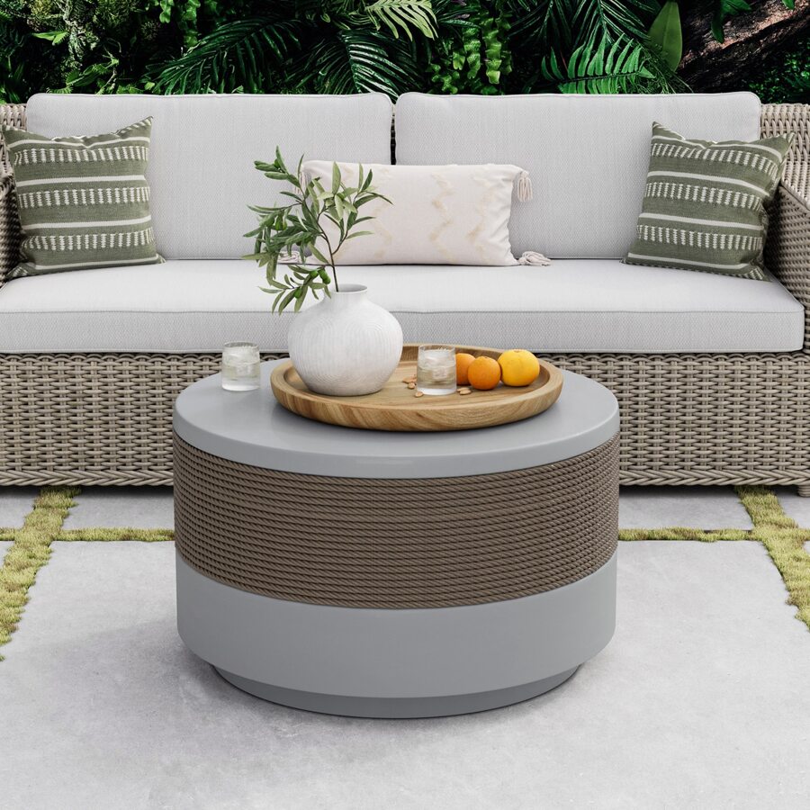 COSIEST COSIEST Outdoor Coffee Table, Round MgO Centerpiece Table ...