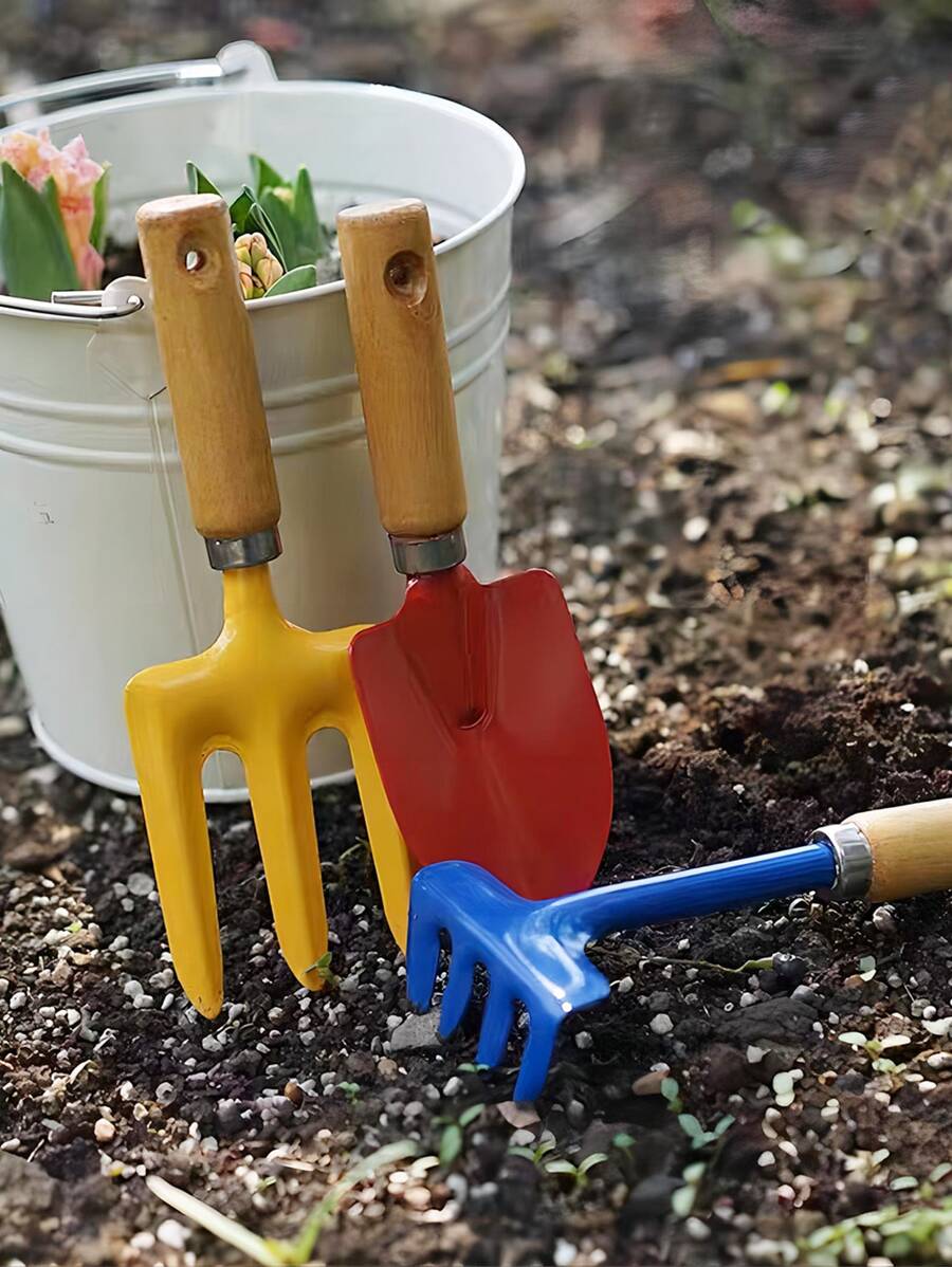 3pcs/set Mini Gardening Tools With Wood Handles, Children Garden Shovel ...