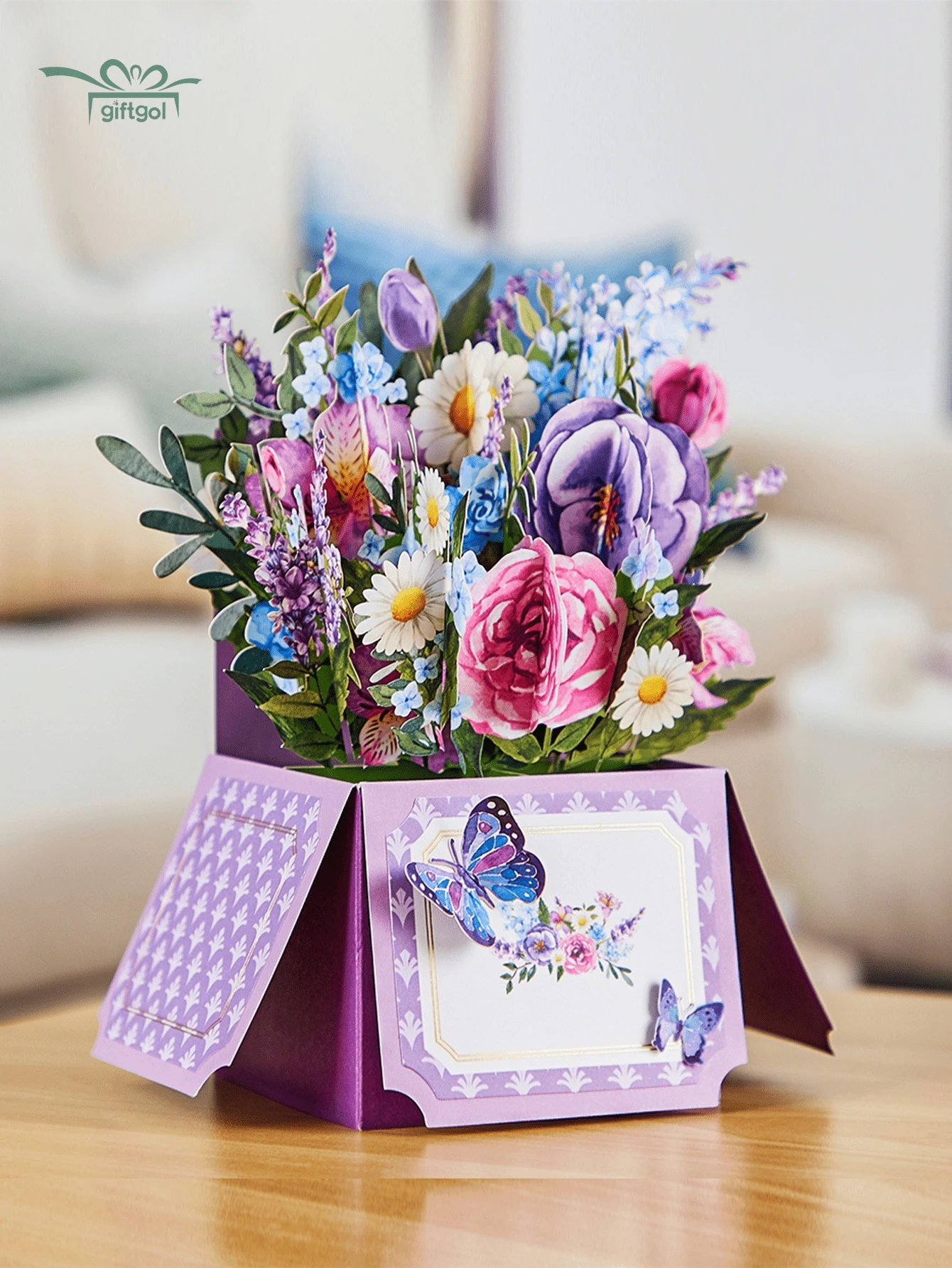 1pc Flower Pattern Greeting Card Purple Floral Paper Handmade Card ...