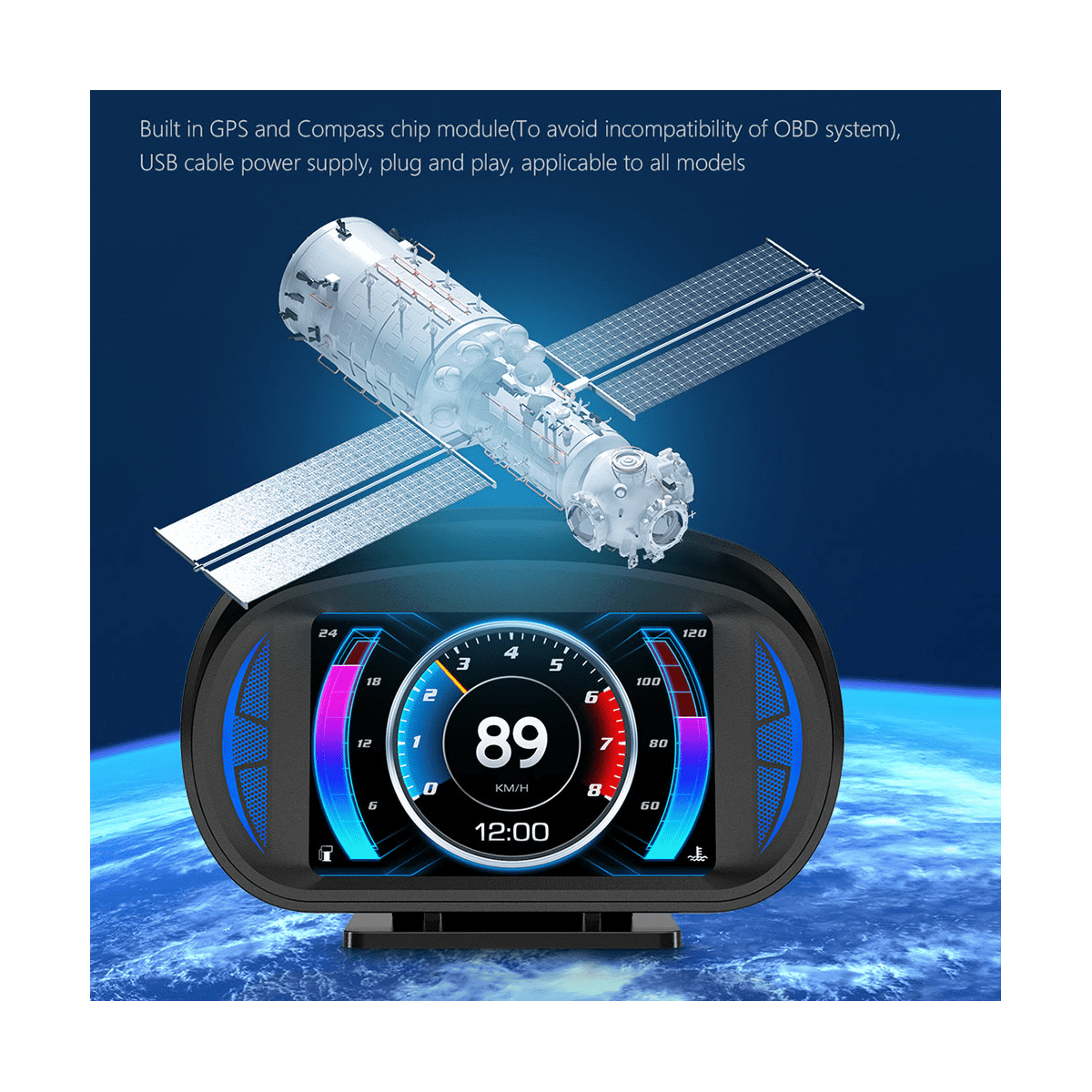 HUD OBD2 GPS Head-Up Display Speedometer Speedometer Slope Meter ...