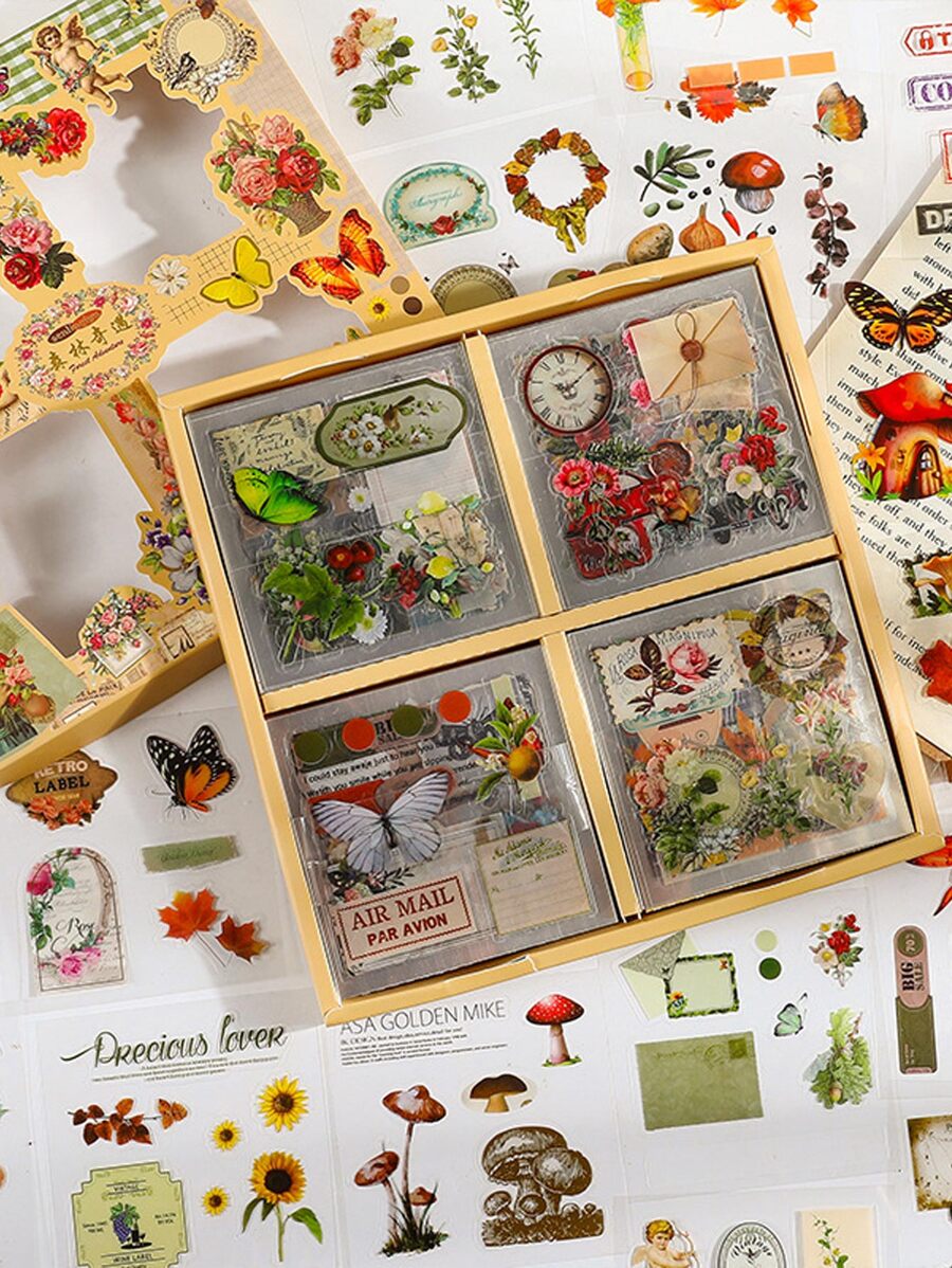 100 Sheets Vintage Flowers Aesthetic Sticker Set,Cute Floral Plants ...