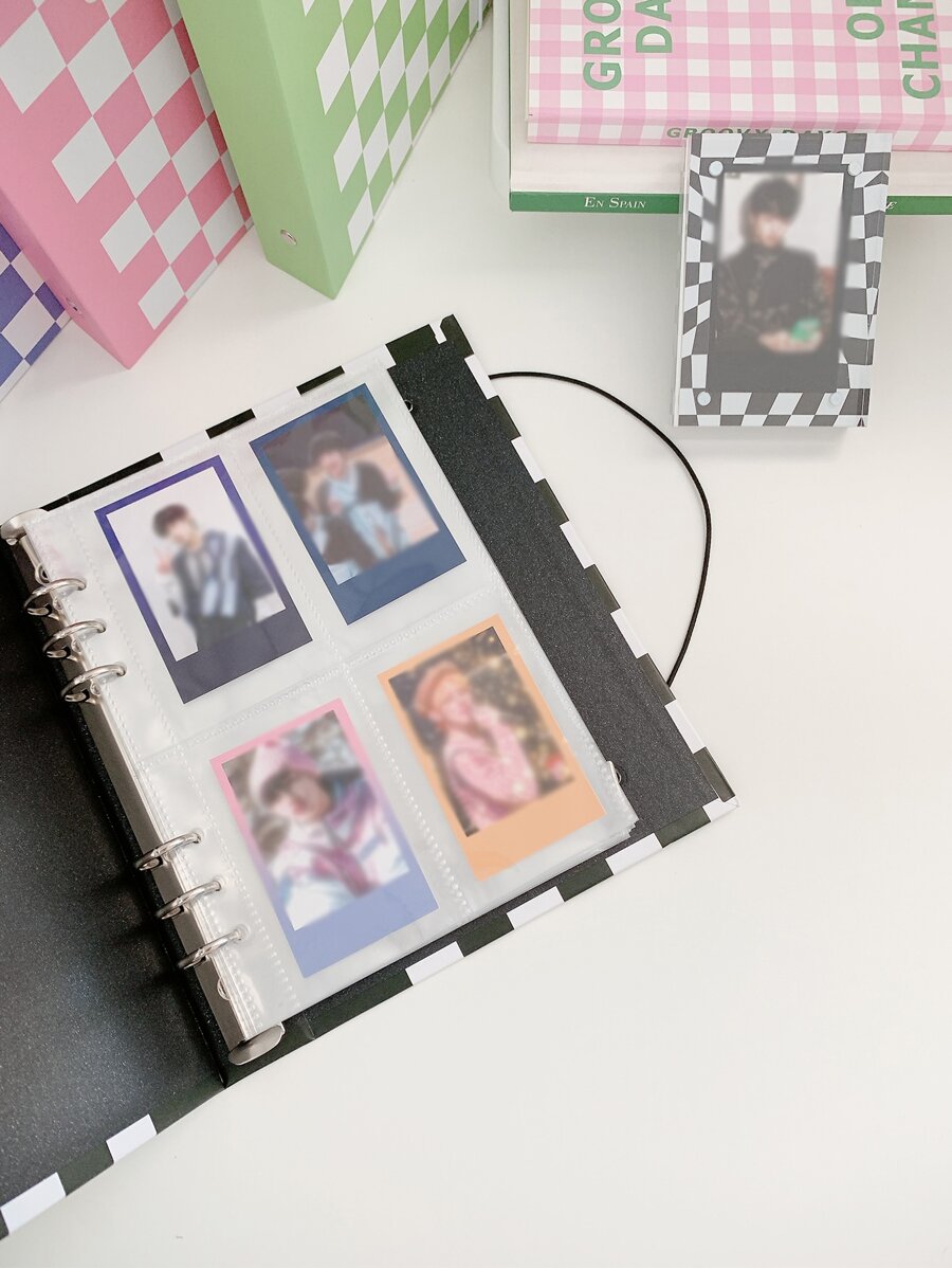 1pc A5 Black-and-white Checkered Pattern Paper Scrapbook With Elastic ...