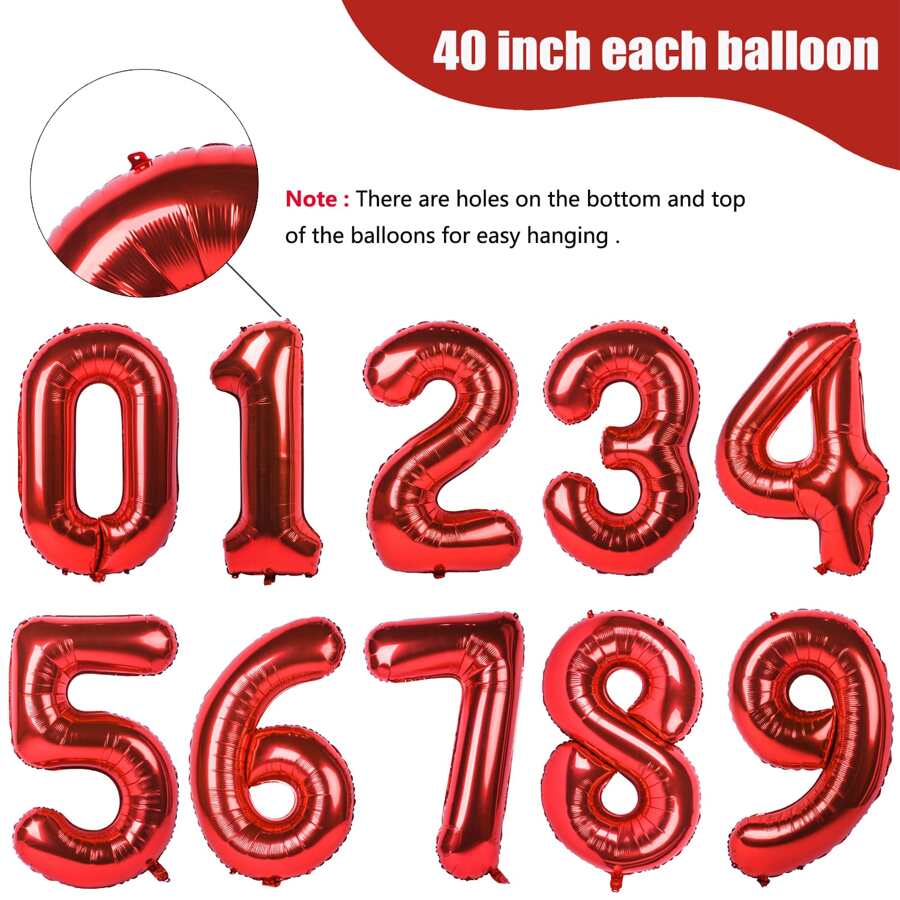 40 Inch Red Number Balloons-Large Helium Foil Birthday Party Balloons ...