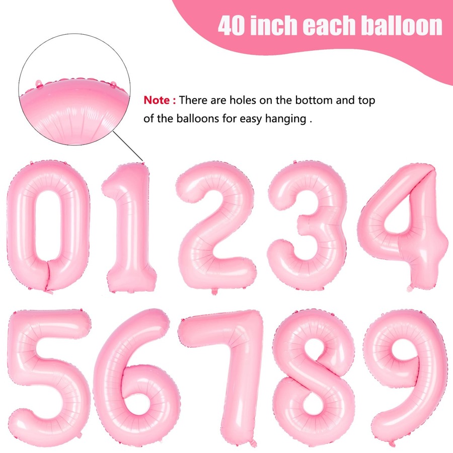 40 inch Pink Number Balloons-Large Helium Foil Birthday Party Balloons ...