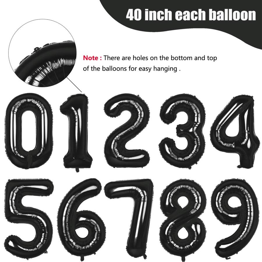 40 inch Black Number Balloons-Large Helium Foil Birthday Party Balloons ...