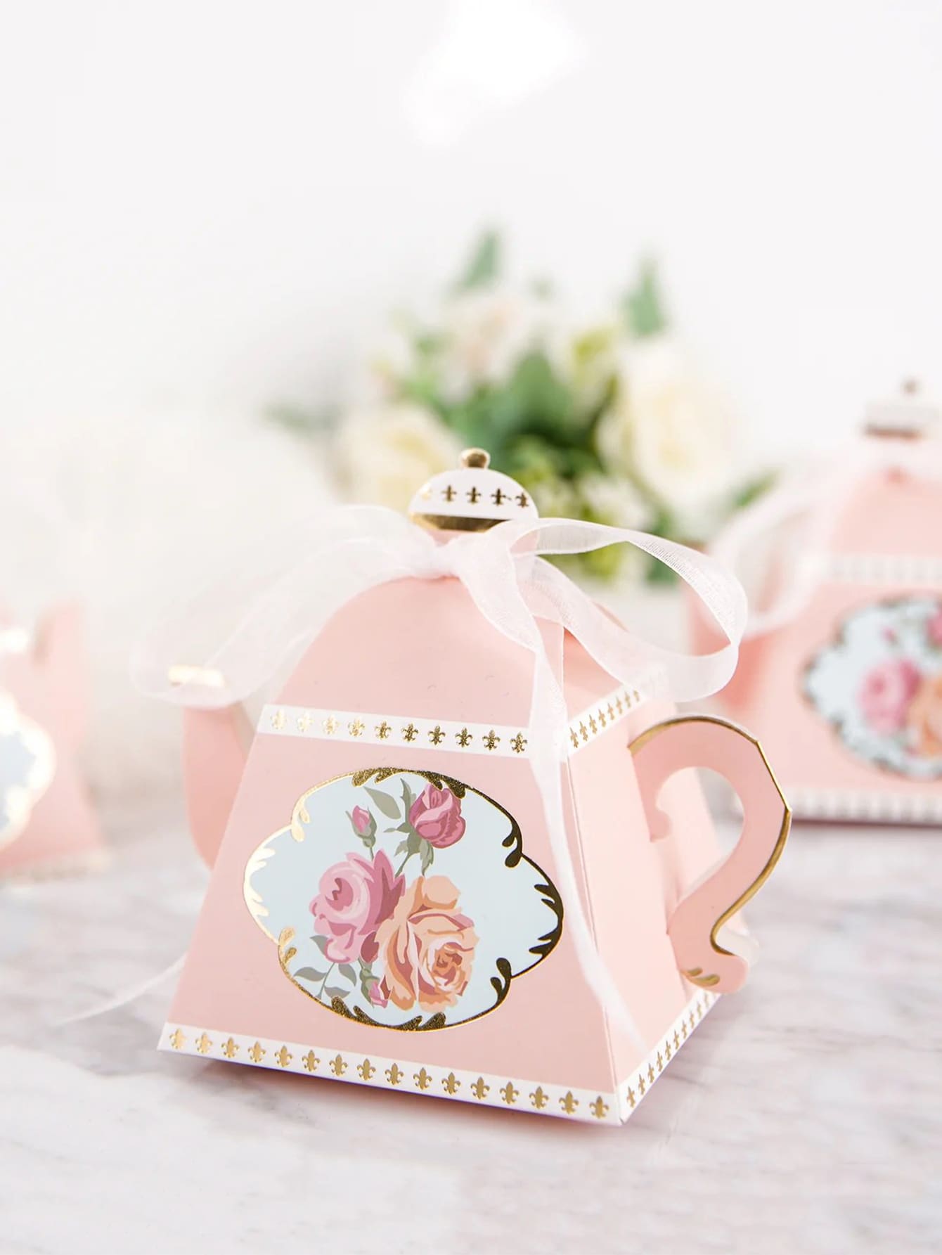 5pcs Vintage Floral Tea Cup & Teapot Design Gift Box For Wedding, Party, Dining Table Center ...