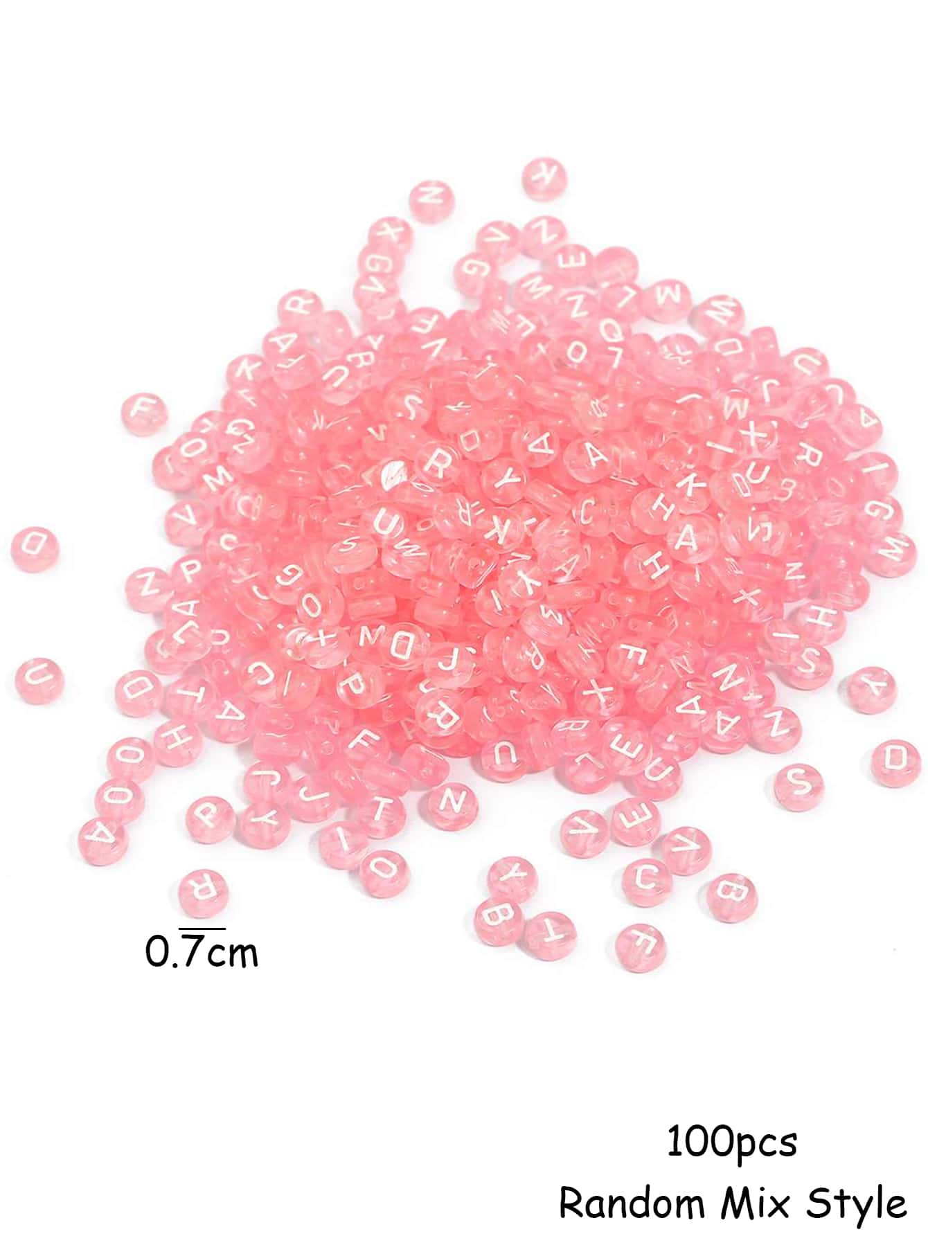 100pcs Acrylic Pink Semi-transparent Flat Round English Alphabet Letter ...
