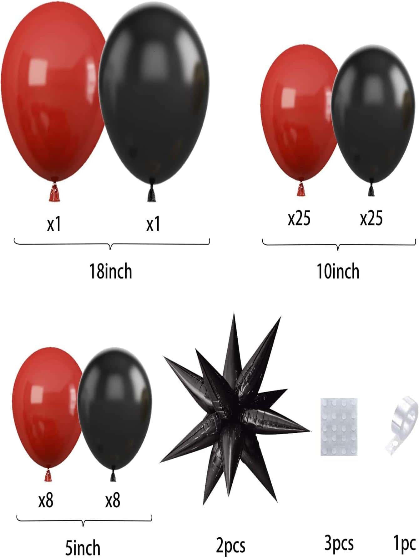 70pcs Big Red Black Balloon Arch Set, Black Water Drop Balloons ...