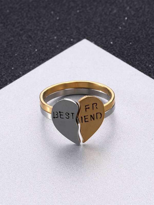 Stainless Steel Waterproof & Fade-less Broken Heart Shaped Two Tone ...