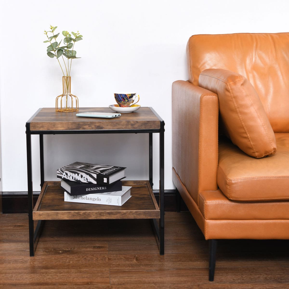 Industrial Style Side Table, 2 Layer Storage Side Table | SHEIN UK