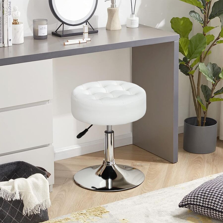 Fumahaus Round Mid-Century Tufted Adjustable Swivel Makeup Ottoman ...