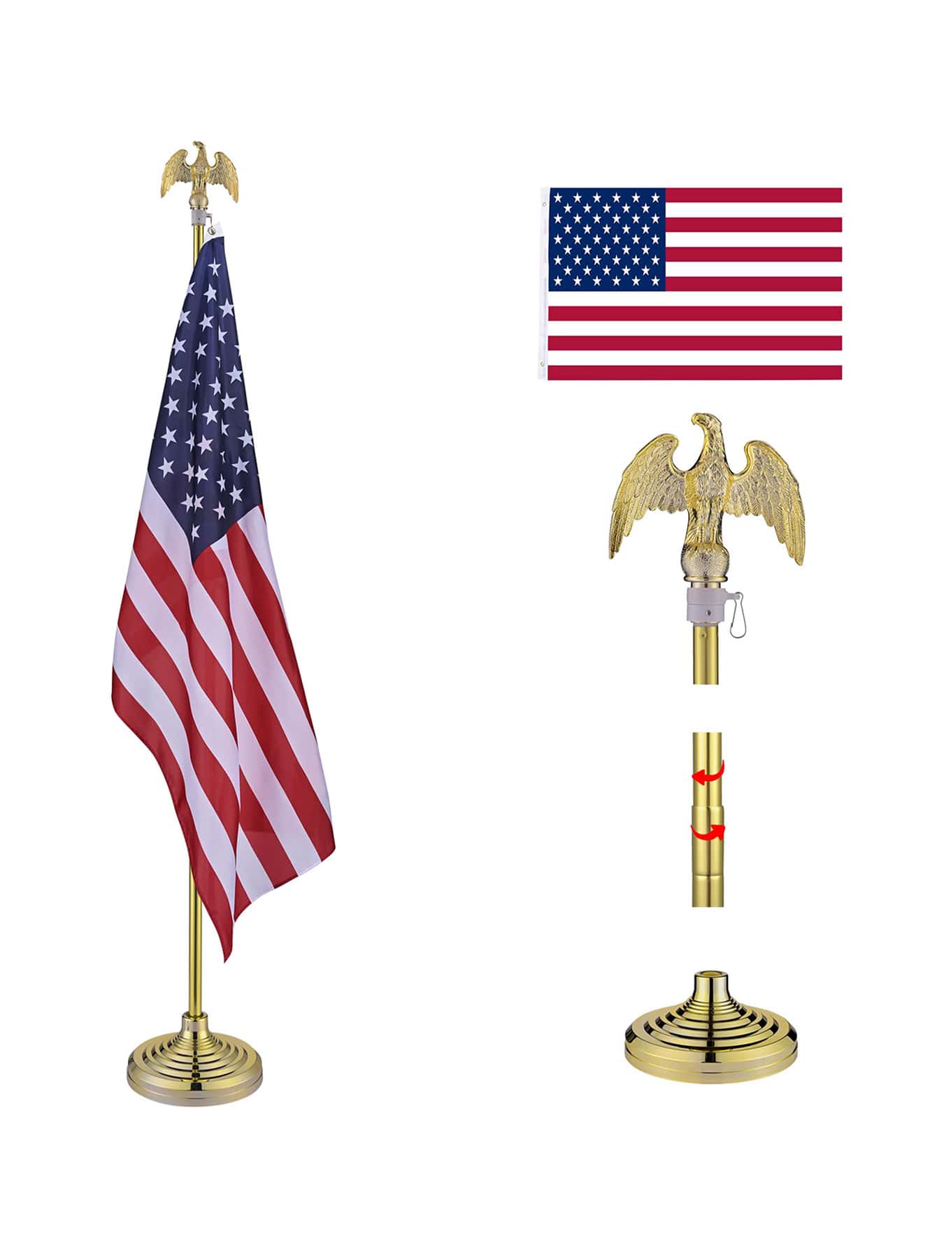 LAGarden 8FT Telescoping Indoor Flag Pole Kit Eagle Topper Aluminum ...