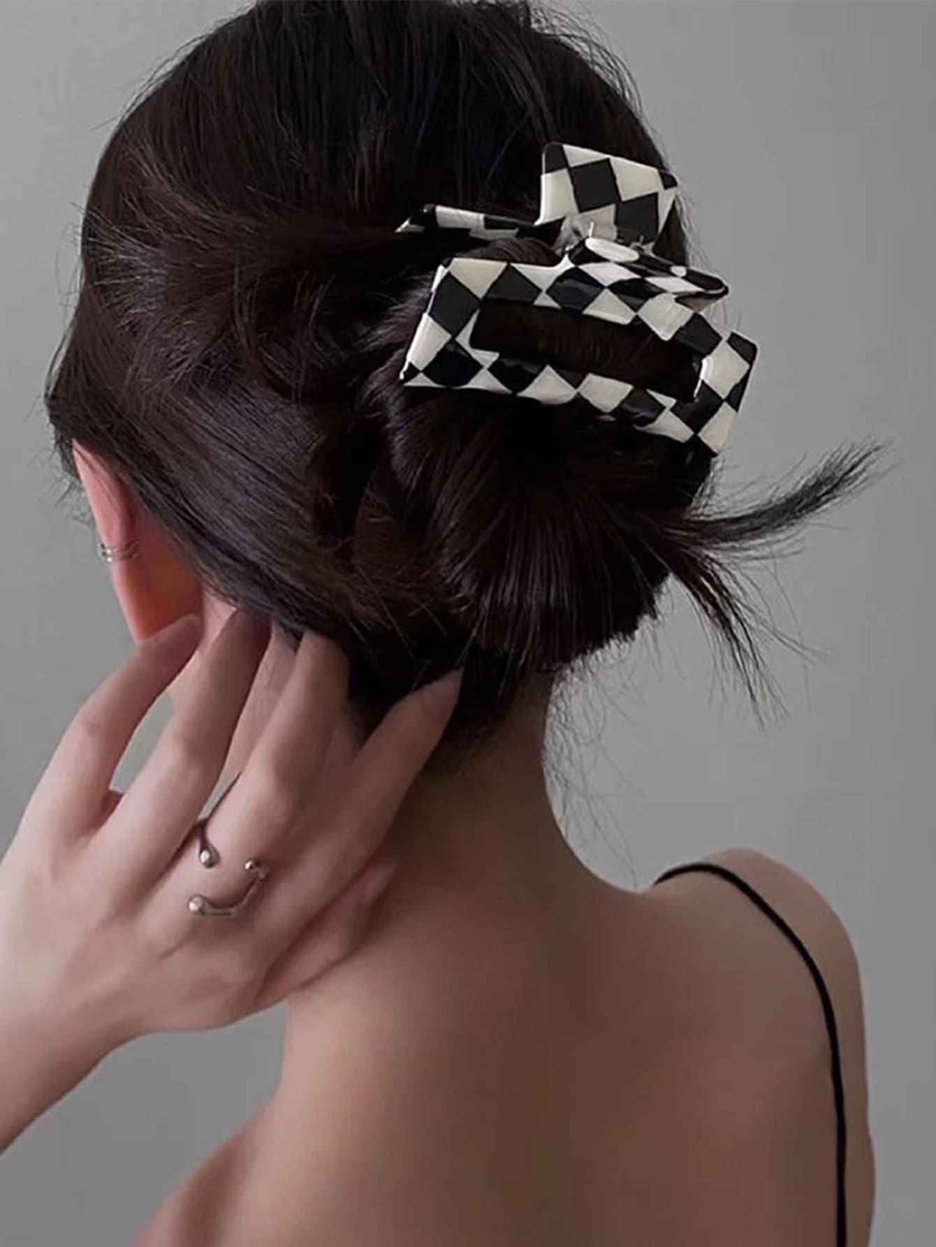 Black & White Checkerboard Pattern Square Hair Claw Clip Elegant Bow ...
