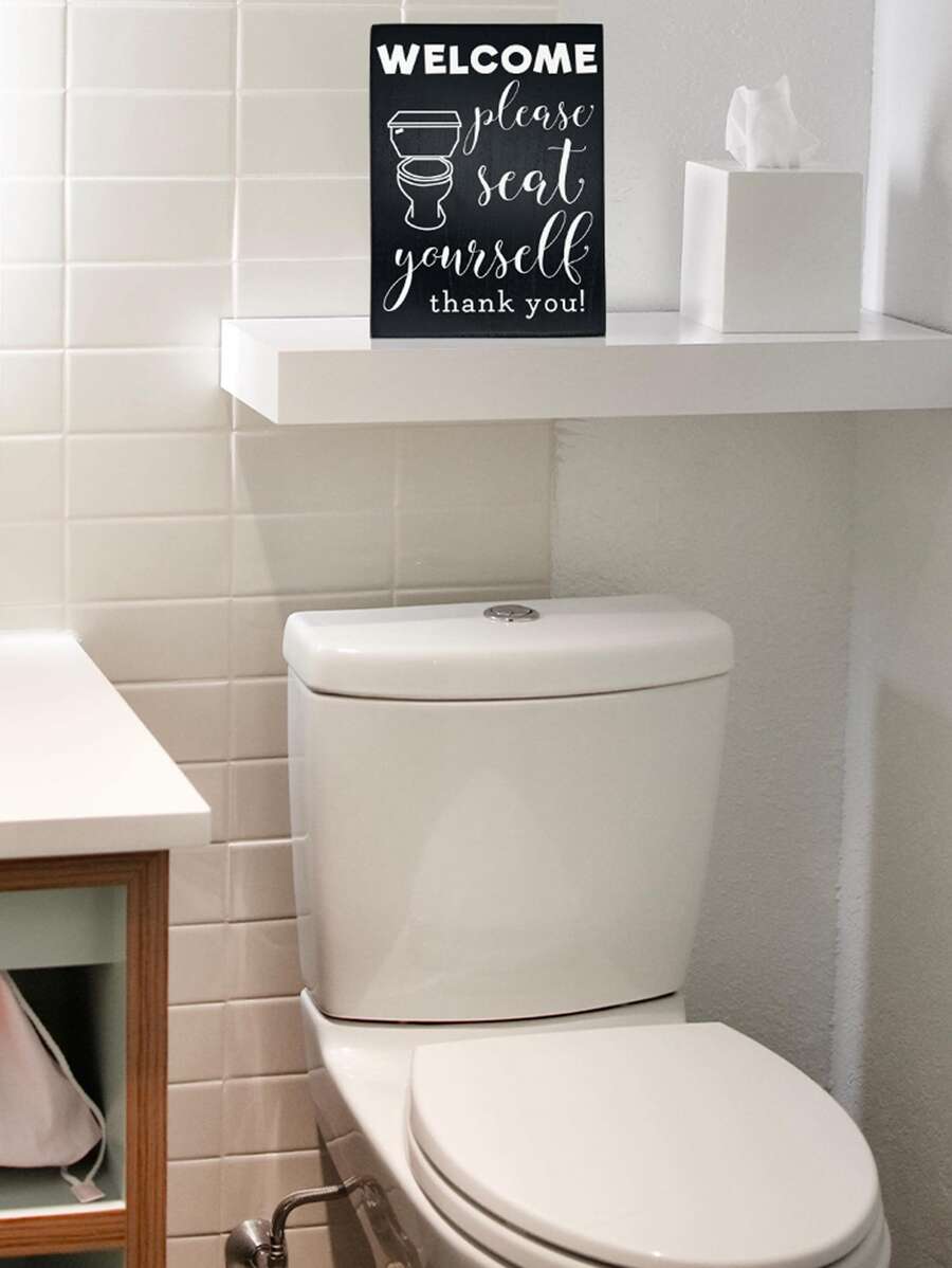 1pc Funny Black Box Shaped Wooden Sign For Bathroom, Toilet, Washroom ...