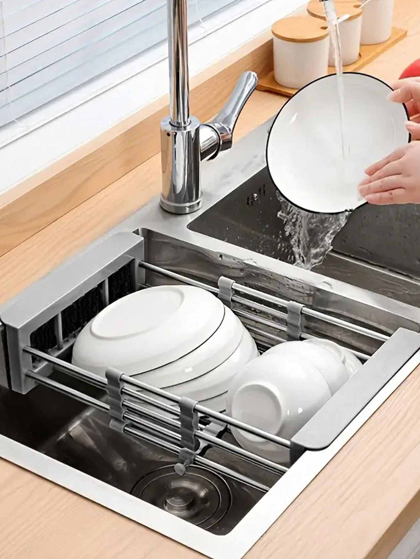 1pc Retractable Sink Rack, Drainage Rack, Stainless Steel Kitchen ...